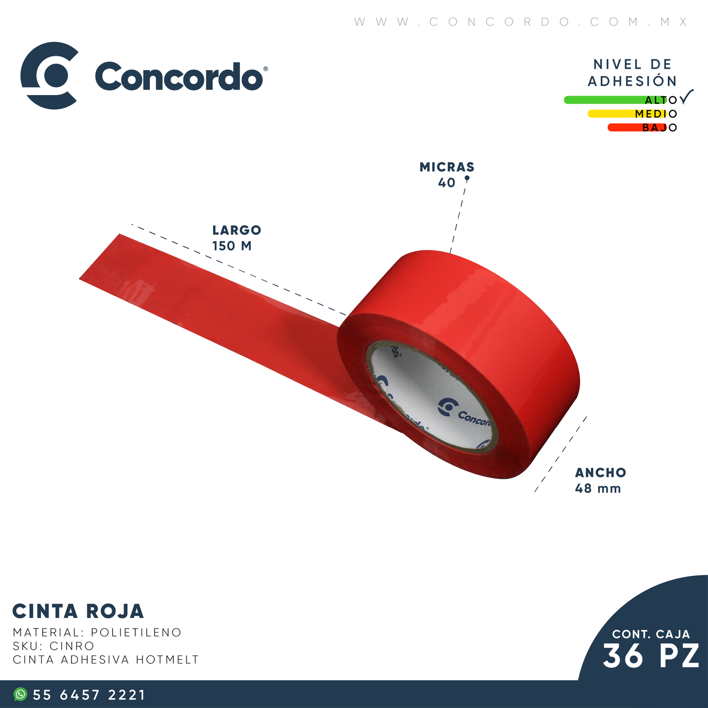 Caja De Cinta 150m x 48mm 36pz Color Roja-CINRO – Concordo
