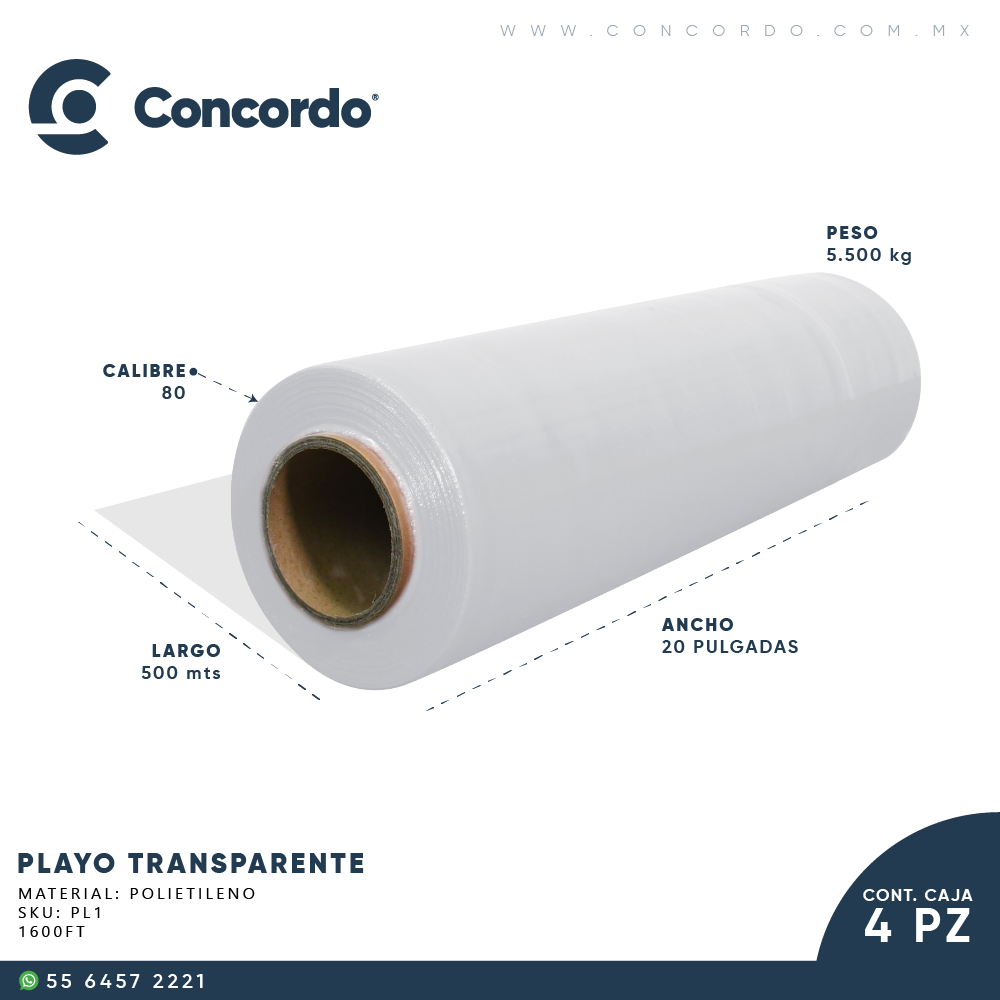 Playo 4 rollos Transparente Calibre 80-PL1 – Concordo