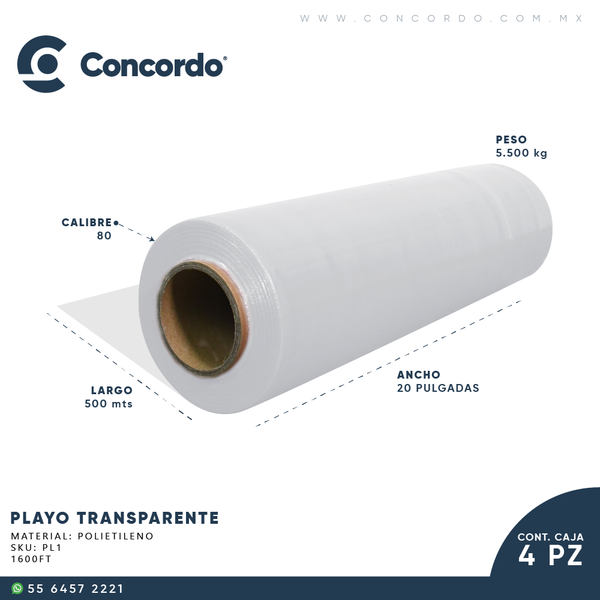 Playo 4 rollos Transparente Calibre 80-PL1 – Concordo